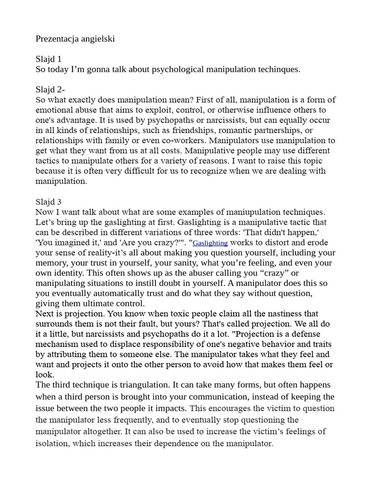 Understanding Psychological Manipulation Techniques | PDF | Self Esteem ...