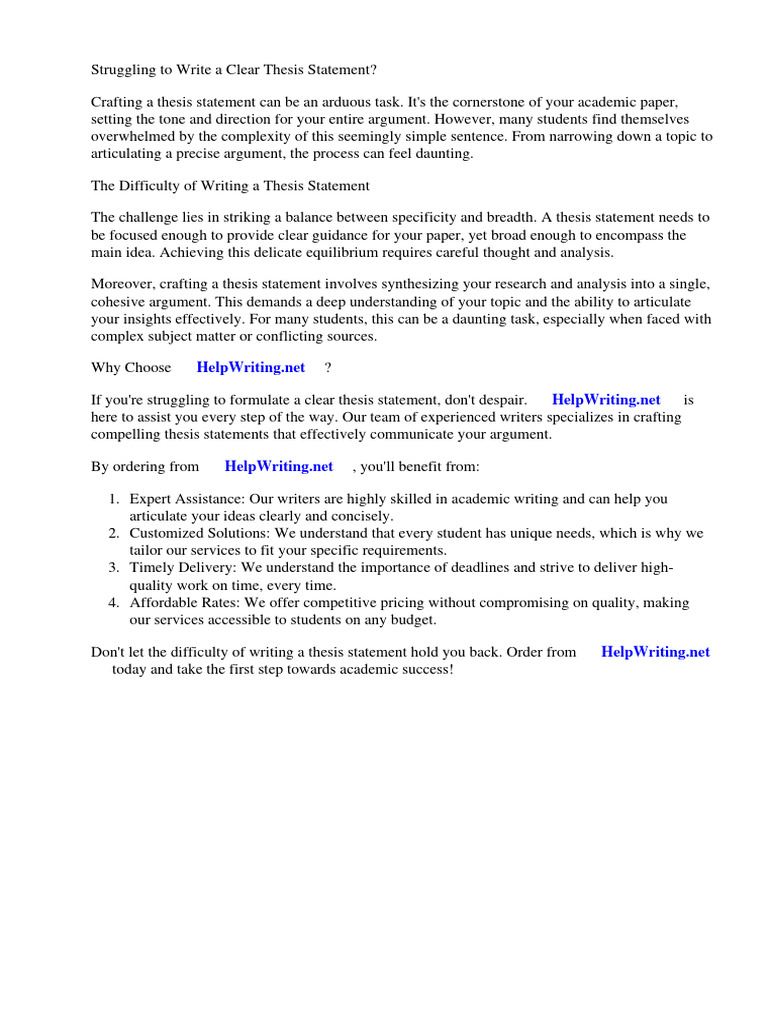 Writing A Clear Thesis Statement | PDF
