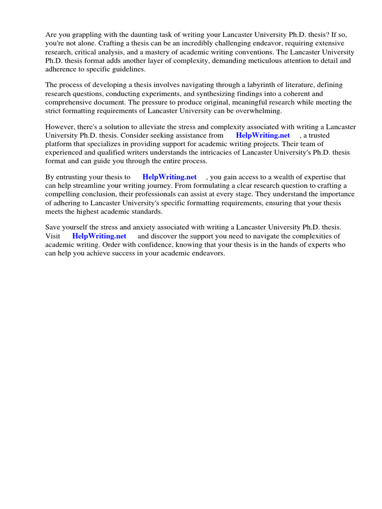 Lancaster PhD Thesis Writing Help | PDF | Thesis | Doctor Of Philosophy