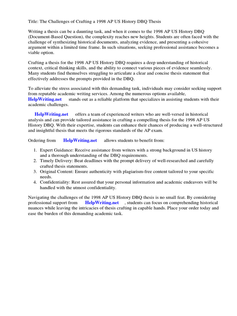 1998 AP Us History DBQ Thesis | PDF | Essays | Thesis