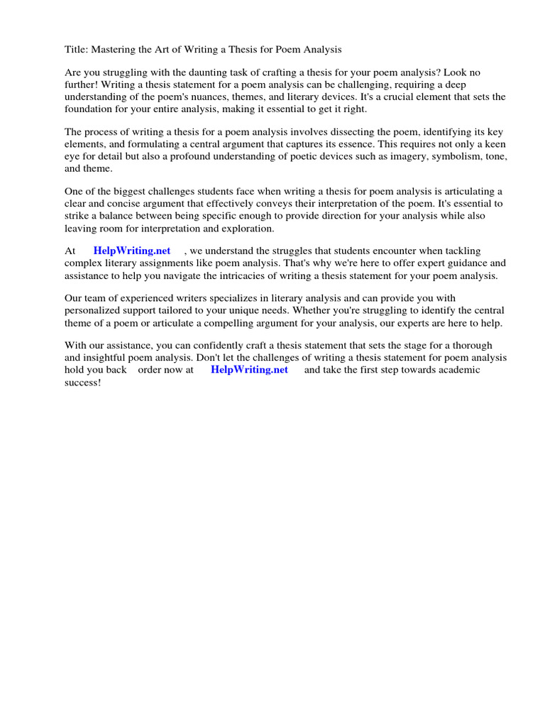 How To Write A Thesis For A Poem Analysis | PDF | Poetry | Essays