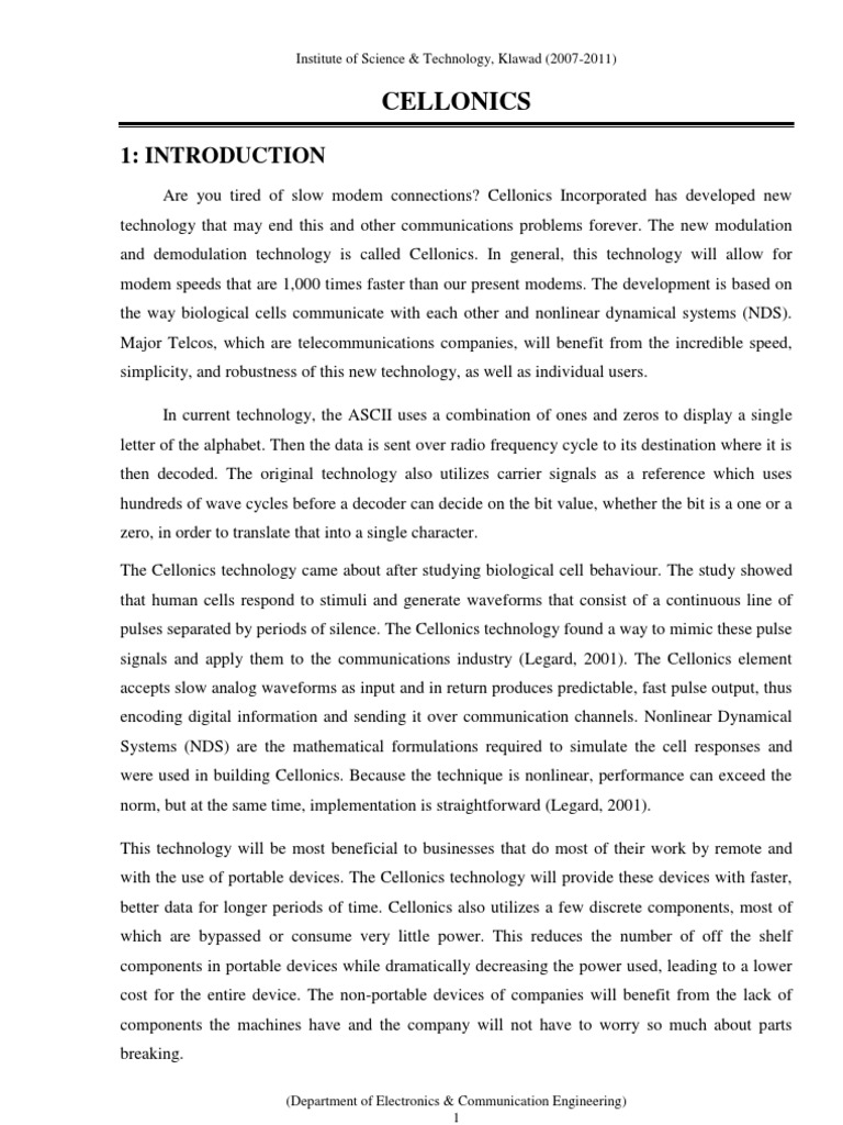 Cellonics: Institute of Science & Technology, Klawad (2007-2011) | PDF | Ultra Wideband | Modulation