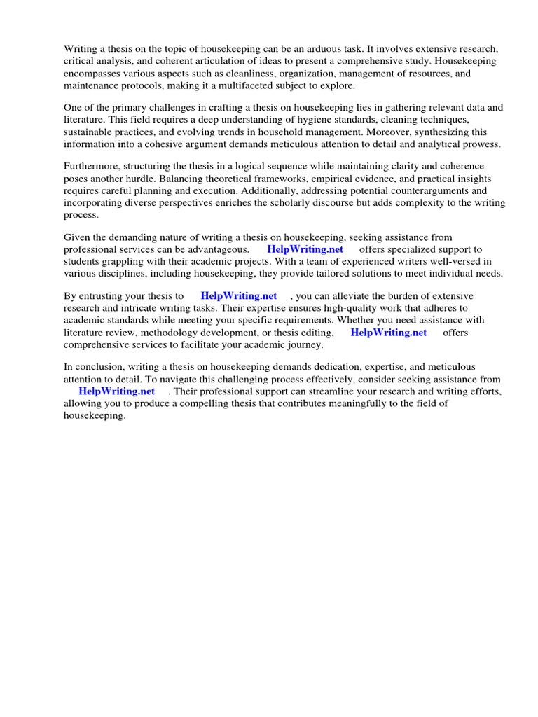 Sample Thesis of Housekeeping | PDF | Housekeeping | Outsourcing