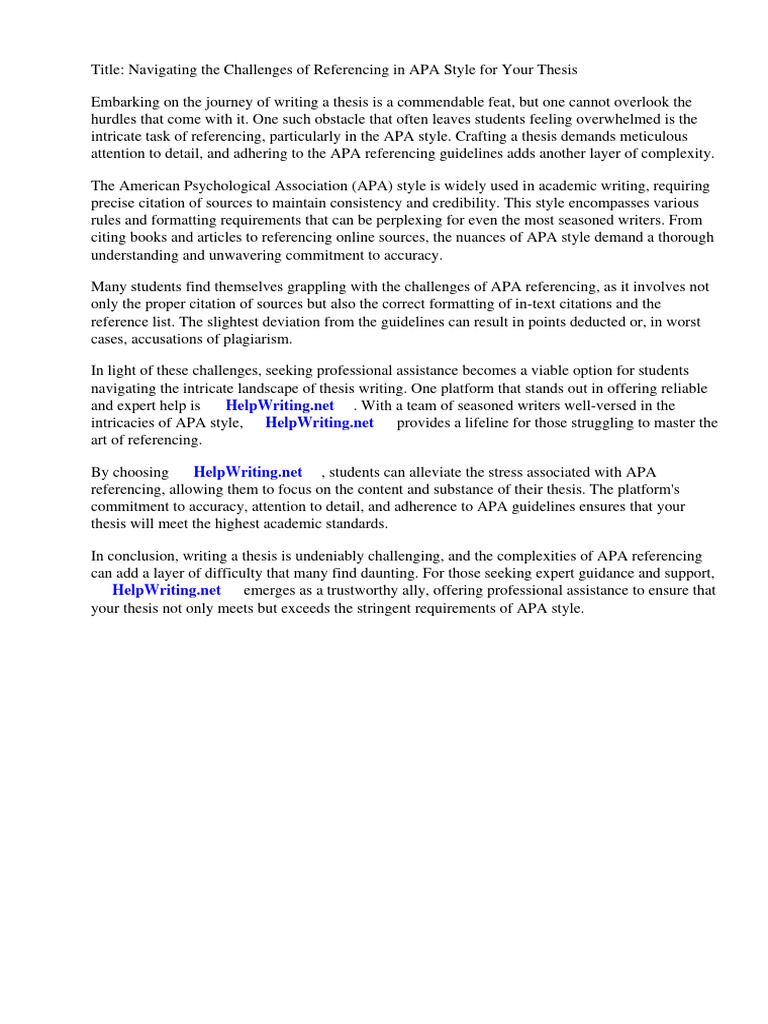 Referencing Thesis Apa Style | PDF | Apa Style | Citation