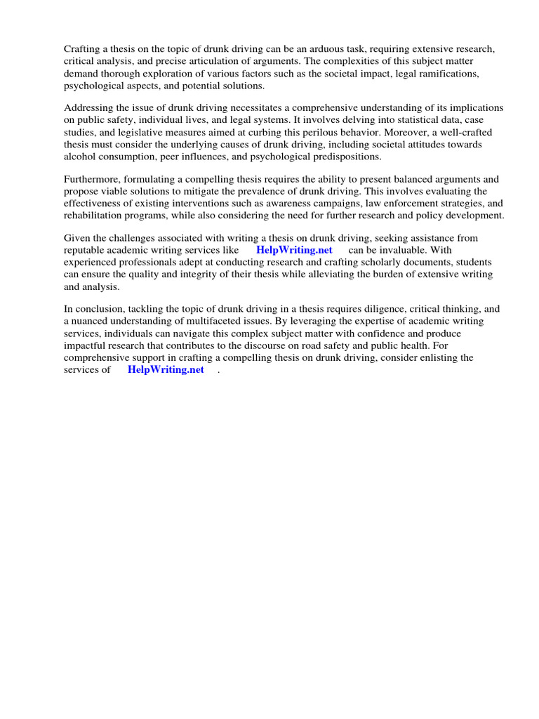 Drunk Driving Essay Thesis | PDF | Driving Under The Influence ...