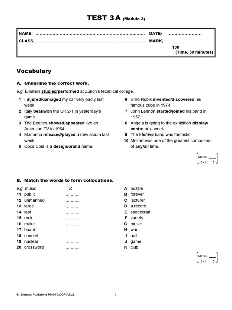 Bb2 INT Test 3A | PDF | Rock Music | Music Industry