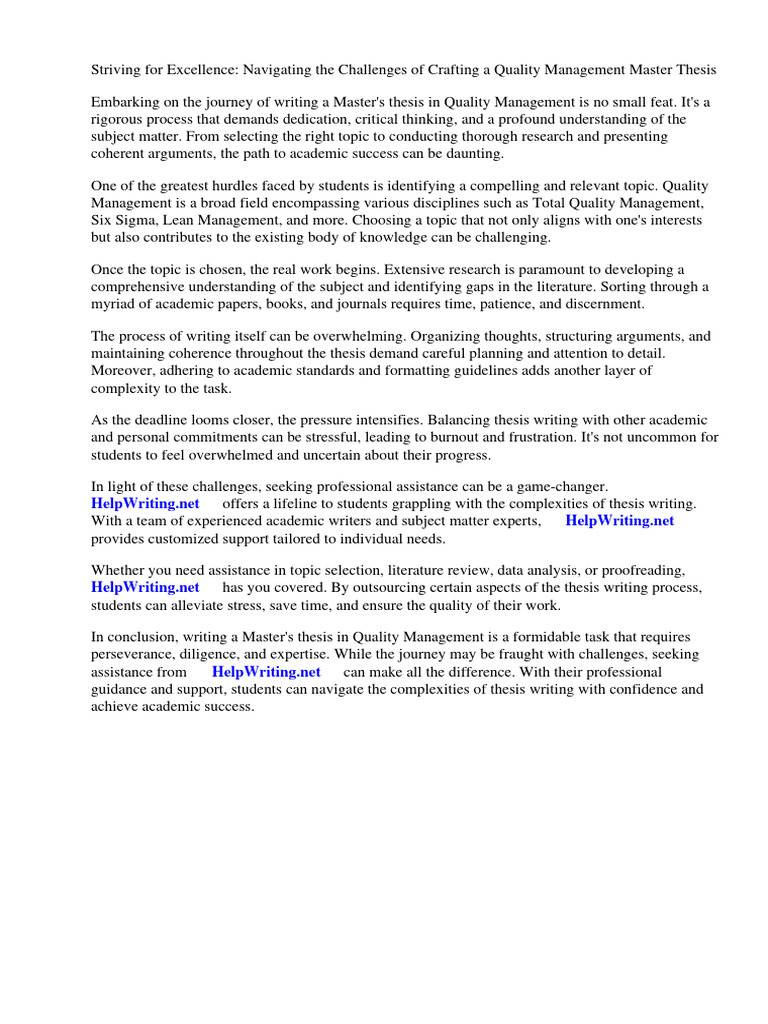 Quality Management Master Thesis Topics | PDF | Thesis | Educational ...