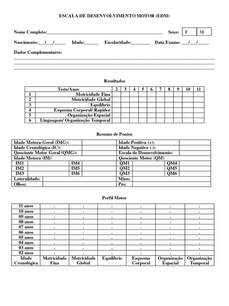 Escala de Desenvolvimento Motor | PDF Escala de Desenvolvimento Motor | PDF