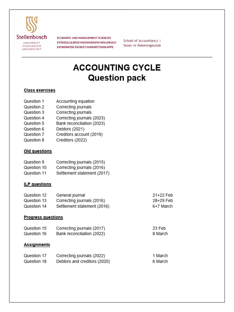 Accounting Cycle - Question Pack - 2024 | PDF | Debits And Credits ...