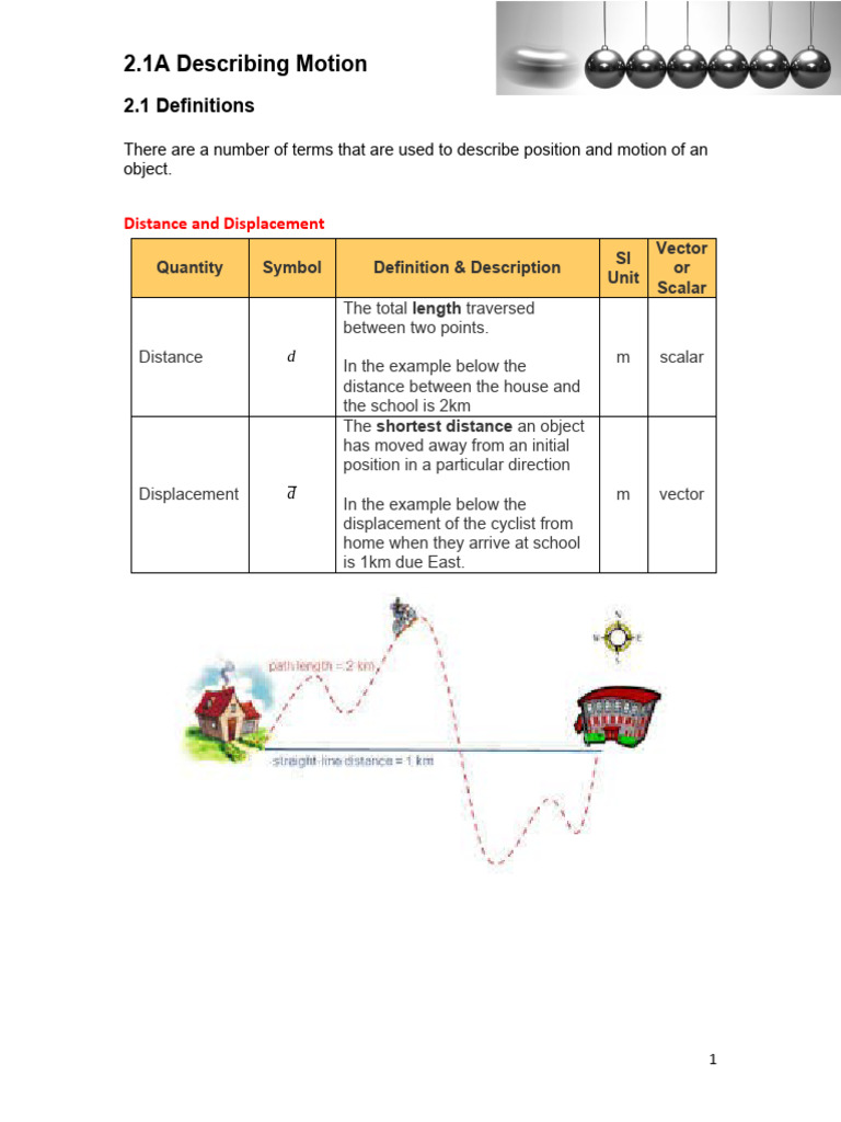 2.1A Describing Motion I Notes Ss V2 | PDF