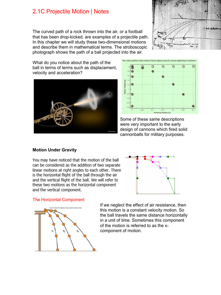 2.1C Projectile Motion I Notes RT | PDF | Acceleration | Physical ...