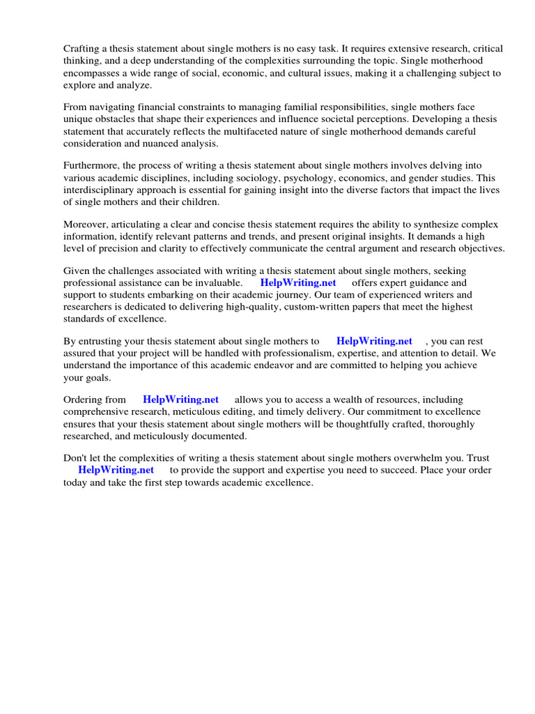 Thesis Statement About Single Mothers | PDF | Mother | Single Parent