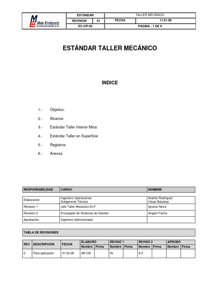 Ec-Op-02 Taller Equipos | PDF | Equipo | Ingeniería mecánica