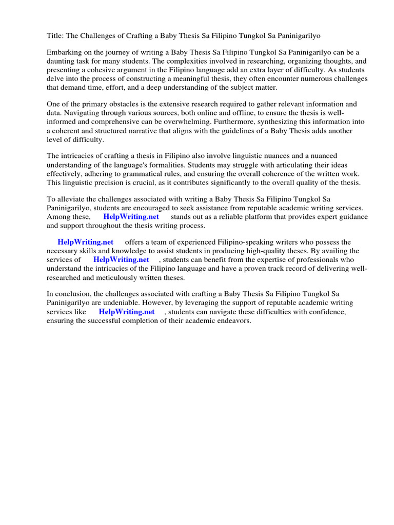 Baby Thesis Sa Filipino Tungkol Sa Paninigarilyo | PDF | Tagalog ...