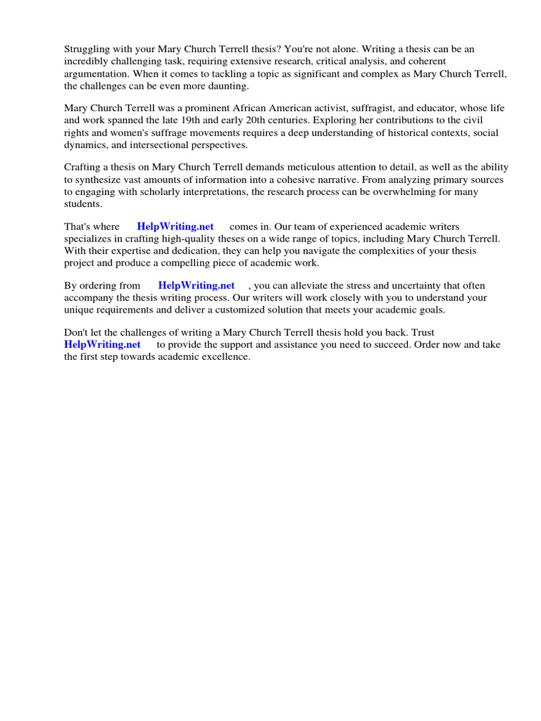 Mary Church Terrell Thesis | PDF