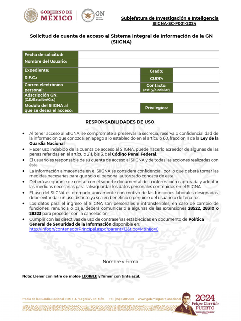 Formato de Solicitud - SIIGNA-SC-F001-2024 | Descargar gratis PDF ...