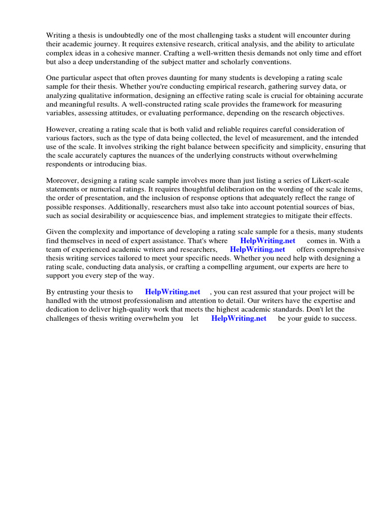 Rating Scale Sample For Thesis | PDF