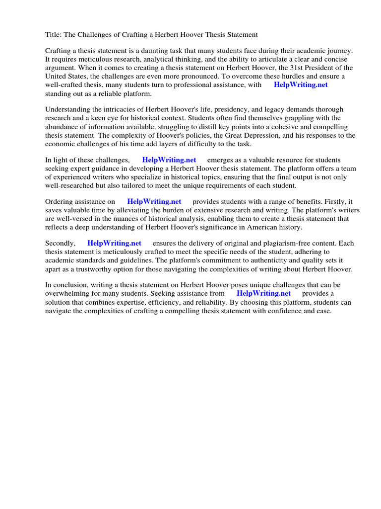 Herbert Hoover Thesis Statement Guide | PDF | Herbert Hoover | Harry S ...