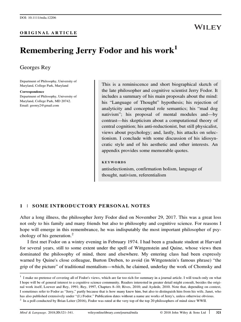 Remembering Philosopher Jerry Fodor | PDF | Thought | Concept
