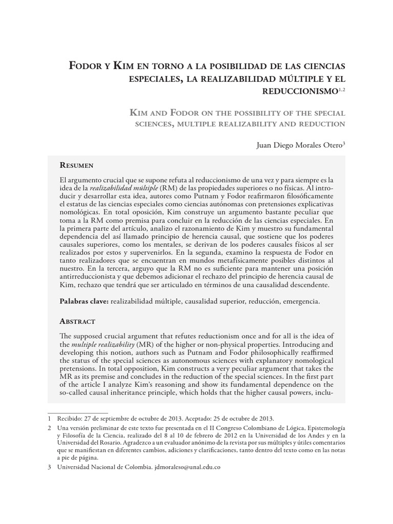 Morales, J. Fodor y Kim en Torno A La Posibilidad de Las Ciencias ...