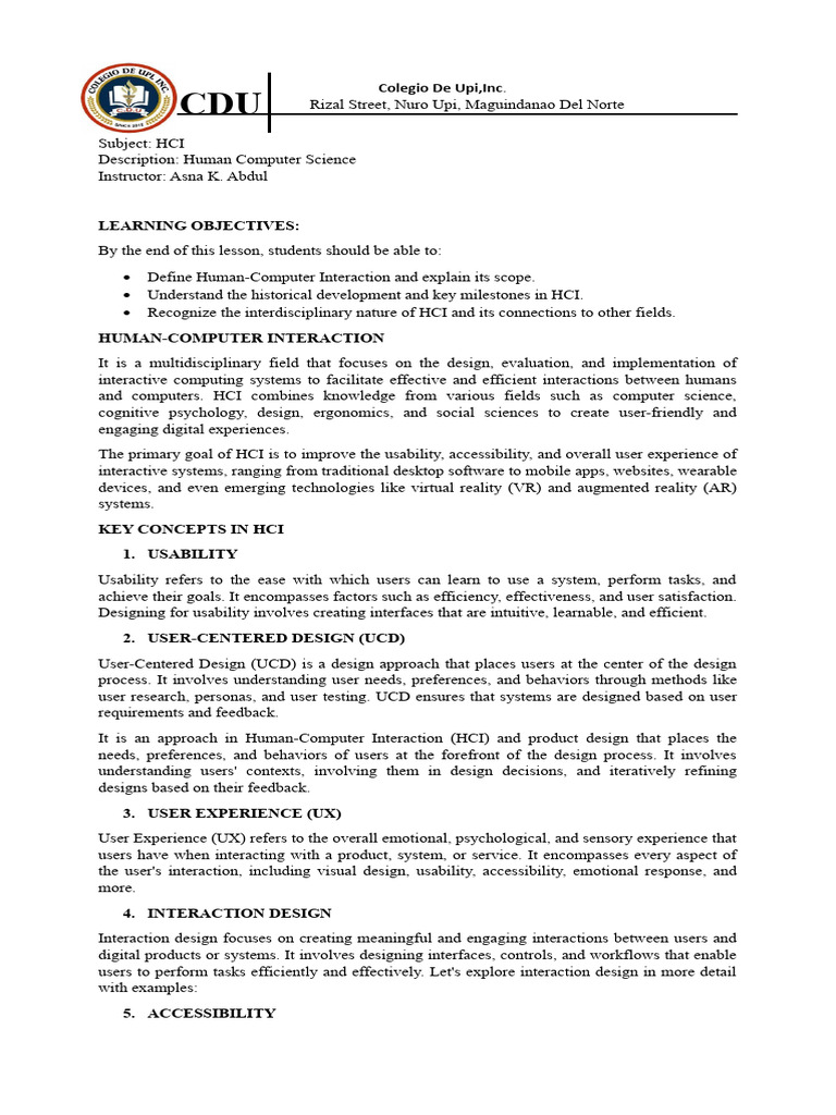 HCI Essentials for Students | PDF | Human–Computer Interaction | Graphical User Interfaces