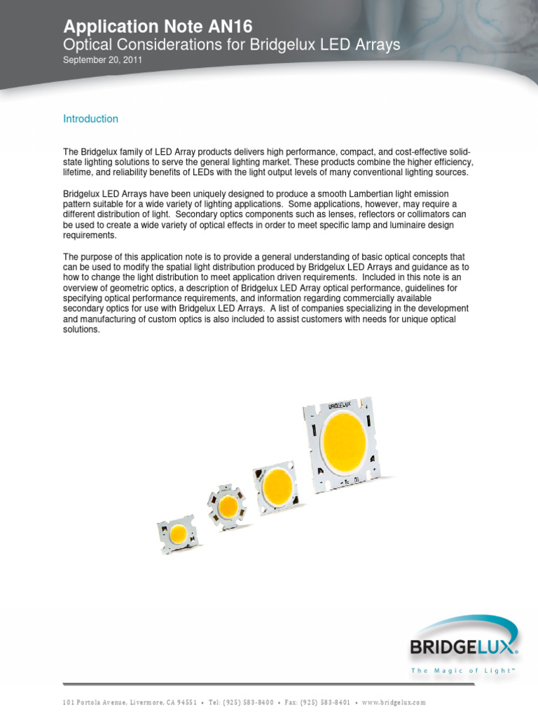 Bridgelux LED Arrays: Optical Insights | PDF | Reflection (Physics ...