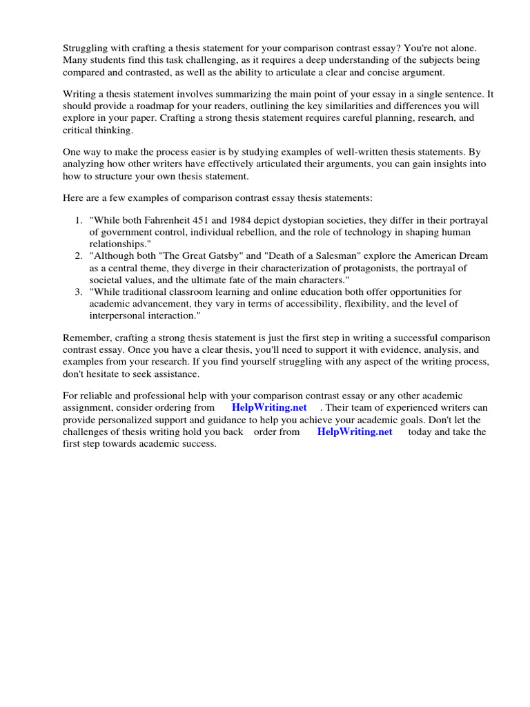 Comparison Contrast Essay Thesis Statement Examples | PDF | Essays | Mind