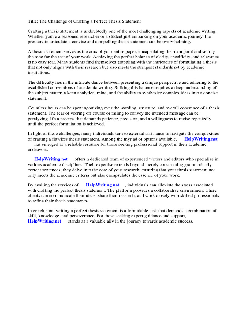 Write Perfect Thesis Statement | PDF | Essays | Thesis