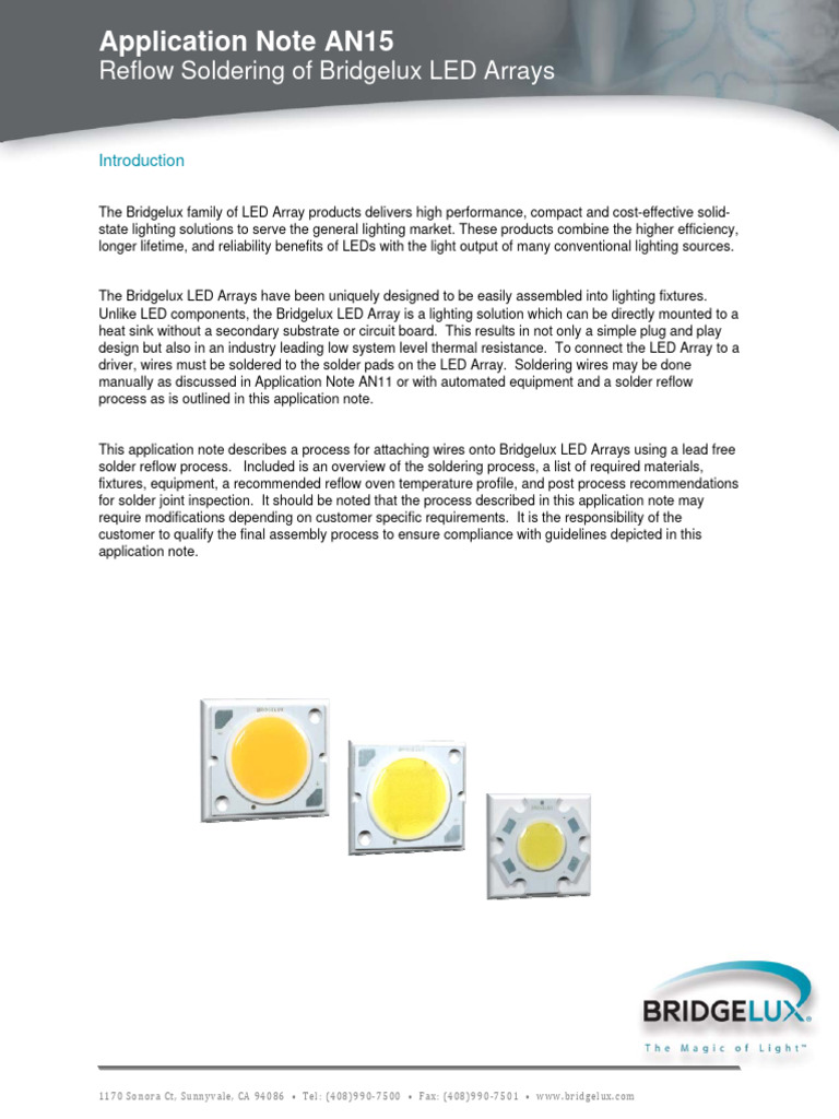 AN15 Reflow Soldering Bridgelux LED Arrays 0825091 | PDF | Soldering ...