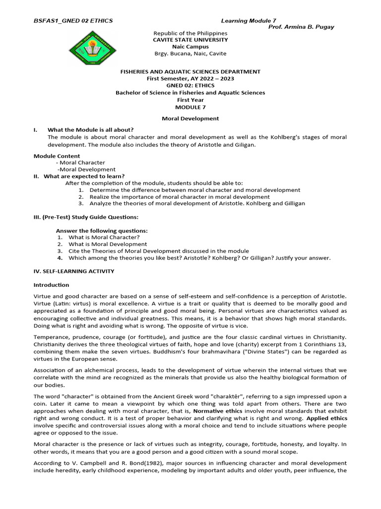 Moral Development and Character Ethics | PDF | Psychological Concepts | Behavioural Sciences