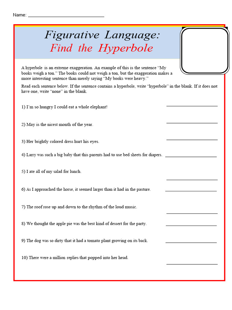 Figurative Language Find The Hyperbole | PDF | Irony
