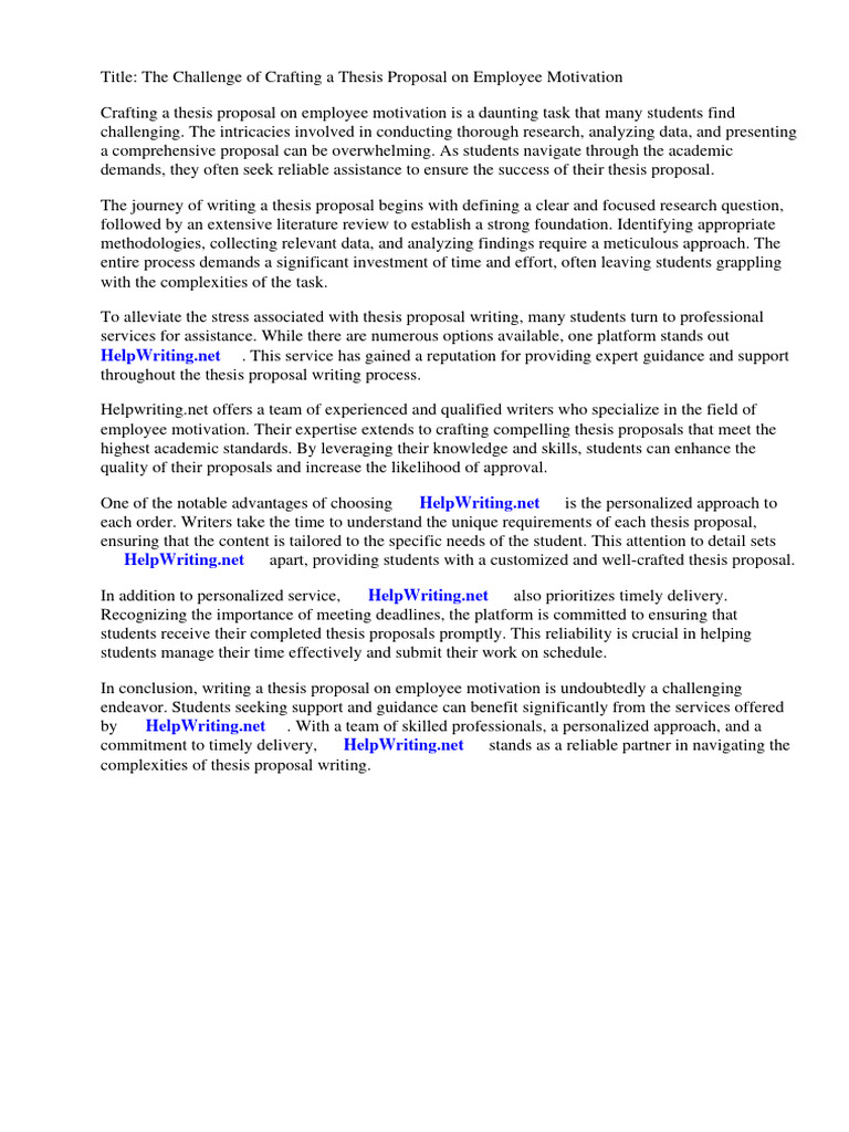 Thesis Proposal Employee Motivation | PDF | Motivation | Motivational