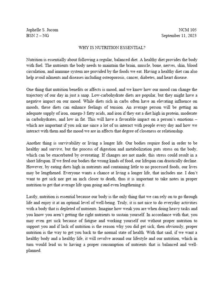Essay On Nutrition | PDF