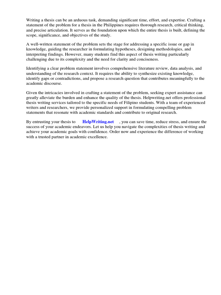 Statement of The Problem Sample Thesis Philippines | PDF