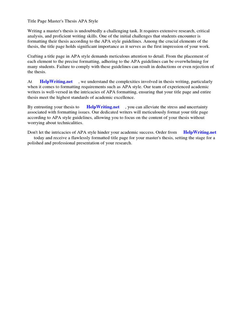 Title Page Masters Thesis Apa Style | PDF | Thesis | Apa Style