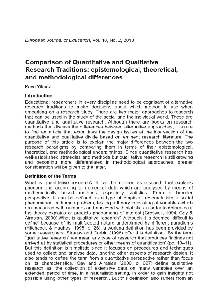 Comparison Of Quantitative And Qualitative Research Traditions