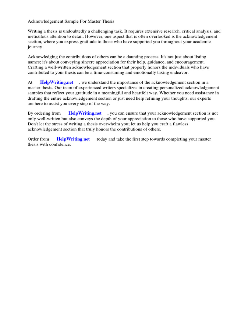 Acknowledgement Sample For Master Thesis | PDF | Thesis