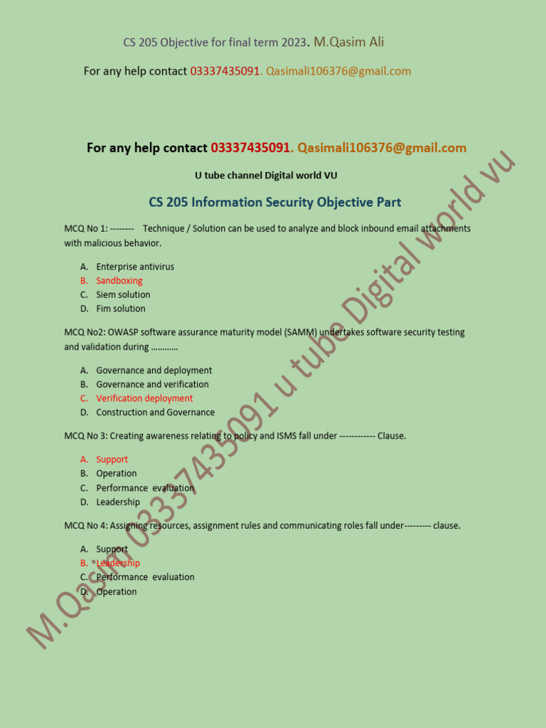 CS 205 Objective For Final Term M.Qasim Ali | PDF | Business | Technology & Engineering