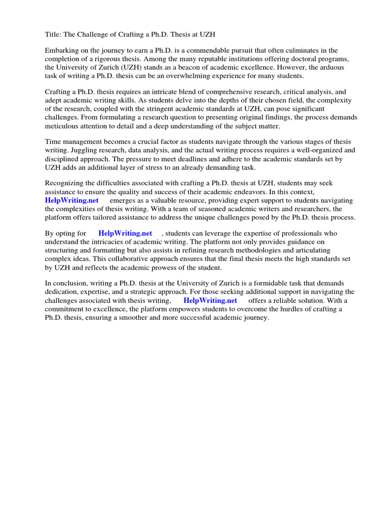 PHD Thesis Uzh | PDF | Thesis | Doctor Of Philosophy