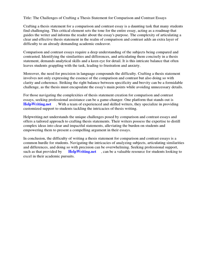 Thesis Statement Comparison Contrast | PDF