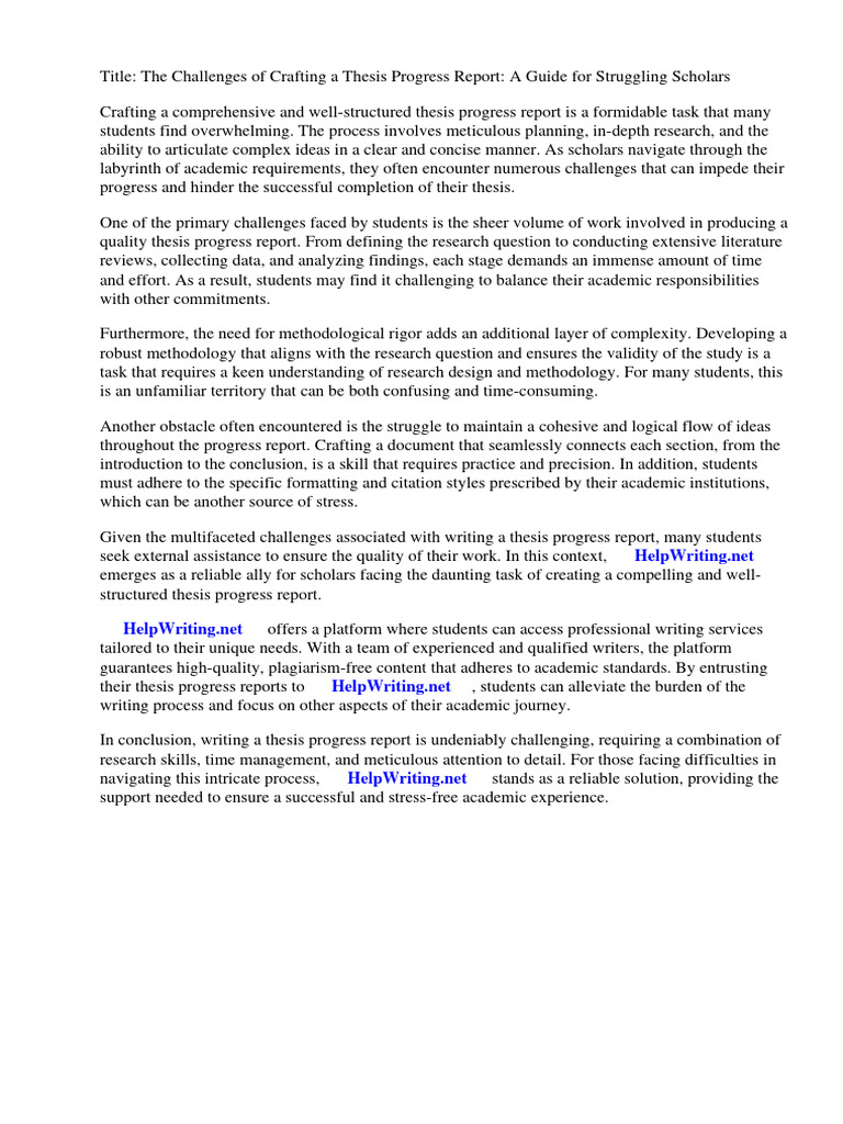 Thesis Progress Report Sample | PDF | Thesis | Methodology