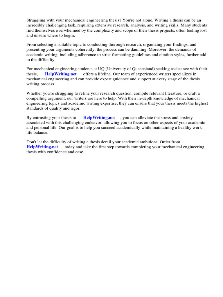 Mechanical Engineering Thesis Topics Uq | PDF
