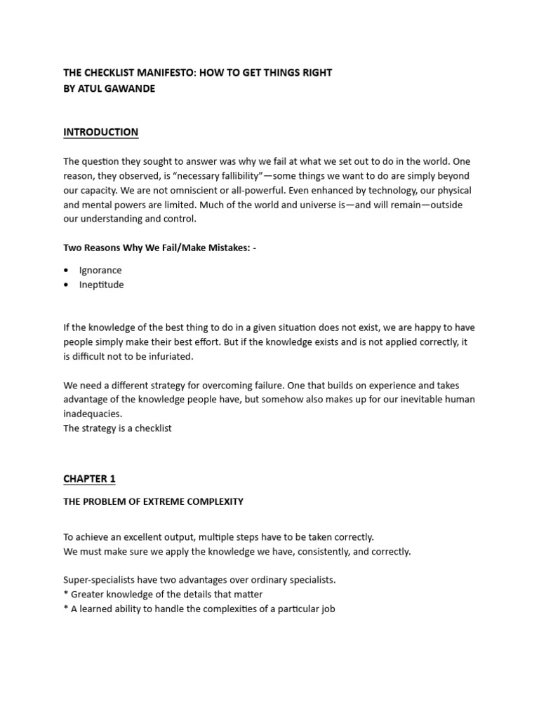 Notes From The Checklist Manifesto - Adenike Adedeji - 063919 | PDF