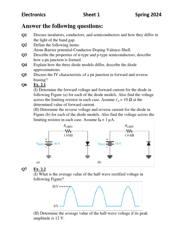 Sheet 1 Electronics | PDF | Rectifier | Diode