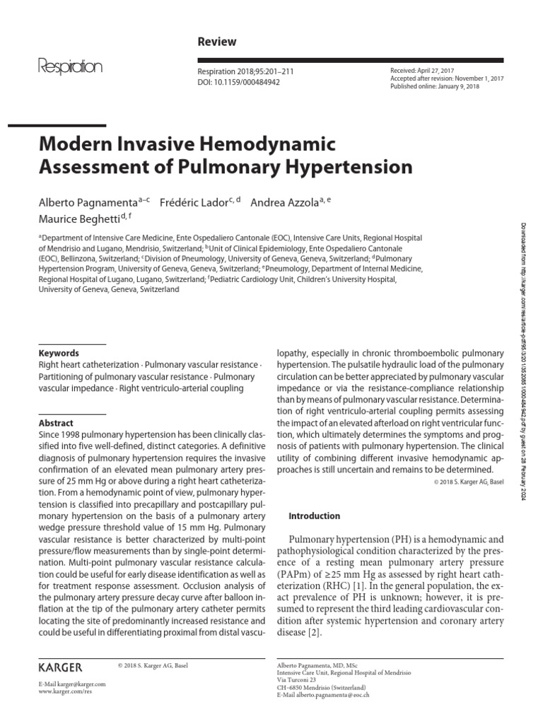 Modern Invasive Hemodynamic Assessment of Pulmonary Hypertension | PDF ...
