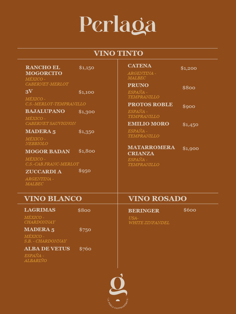 Perlaga Vinos | PDF | Cocina, comidas y vino