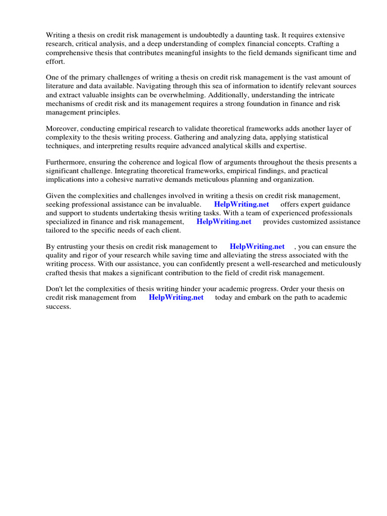 Thesis On Credit Risk Management | Download Free PDF | Risk | Banks Thesis On Credit Risk Management | Download Free PDF | Risk | Banks