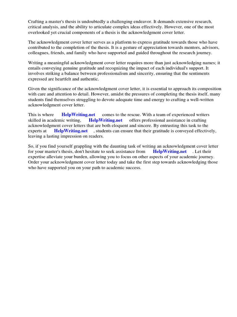 Master Thesis Acknowledgement Cover Letter | PDF