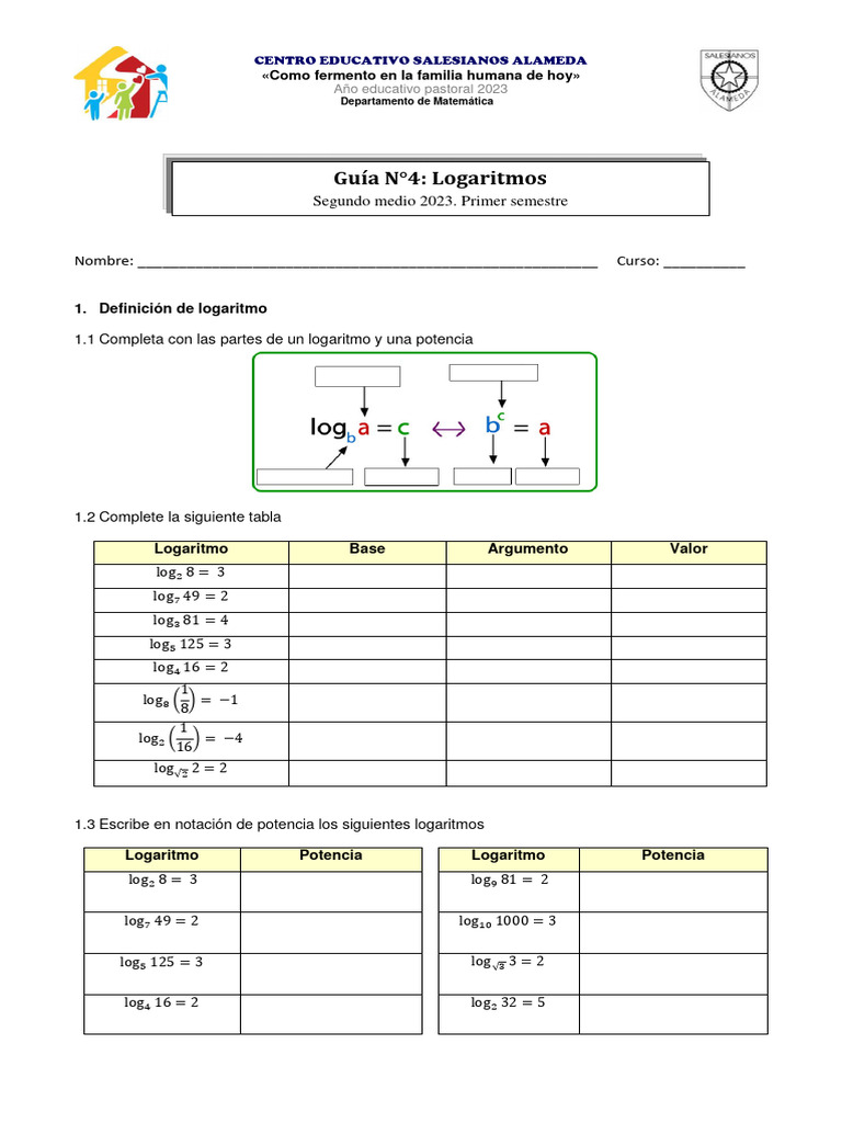 Guía N°4 Logaritmos V2 | PDF | Logaritmo | Álgebra abstracta