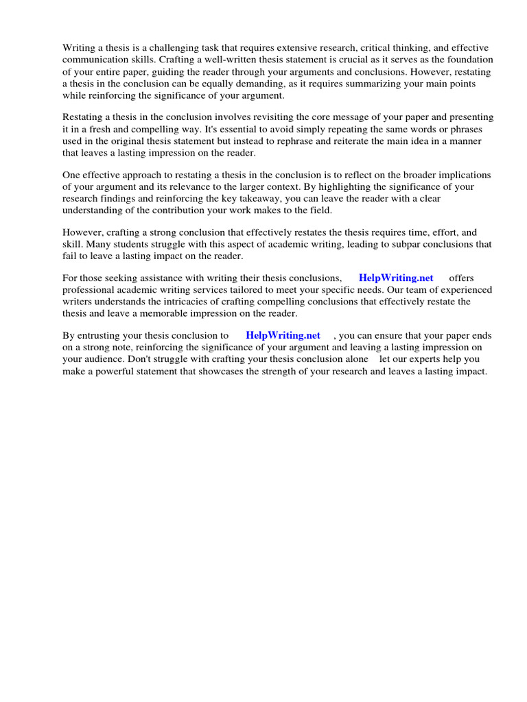 How Do You Restate A Thesis in The Conclusion | PDF | Essays | Thesis
